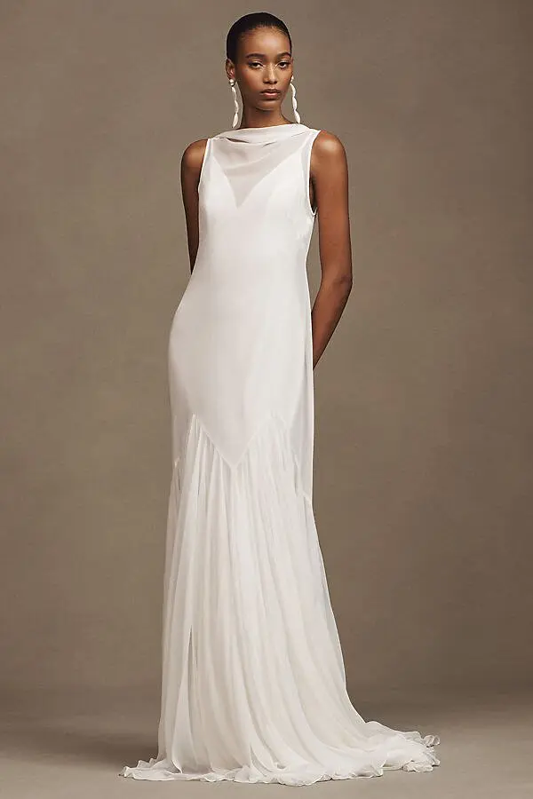 BESA Aree V-neck Layered Chiffon Wedding Gown - Ivory