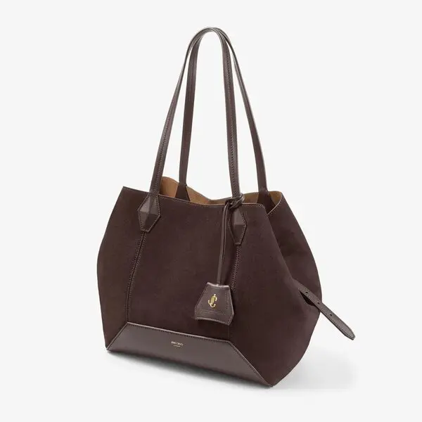 JIMMY CHOO Diamond Medium Suede Tote Bag - Coffee/gold