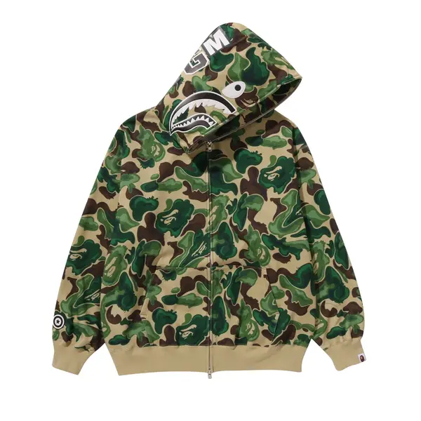 A BATHING APE Art Camo Shark Hooded Zip-up - Green