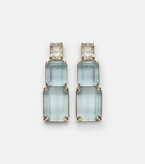 Mateo Arithmetic Composition 14kt Gold Drop Earrings With Topaz - Blue