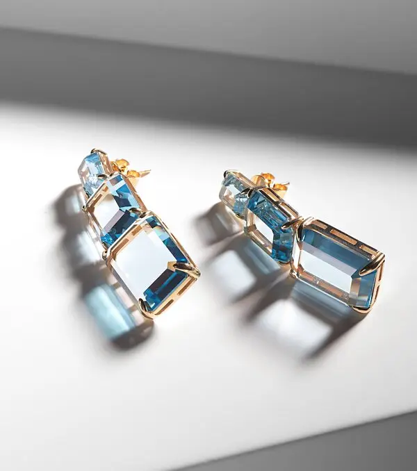 Mateo Arithmetic Composition 14kt Gold Drop Earrings With Topaz - Blue