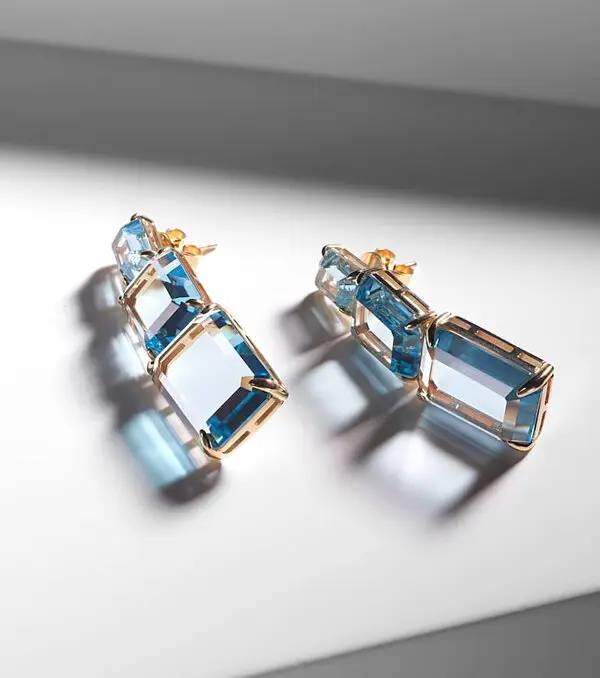 Mateo Arithmetic Composition 14kt Gold Drop Earrings With Topaz - Blue