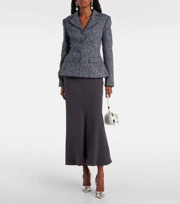 SELF-PORTRAIT Bouclé And Crêpe Midi Dress