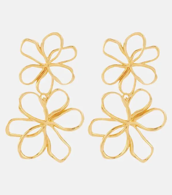 Oscar De La Renta Threaded Flower Drop Earrings - Gold