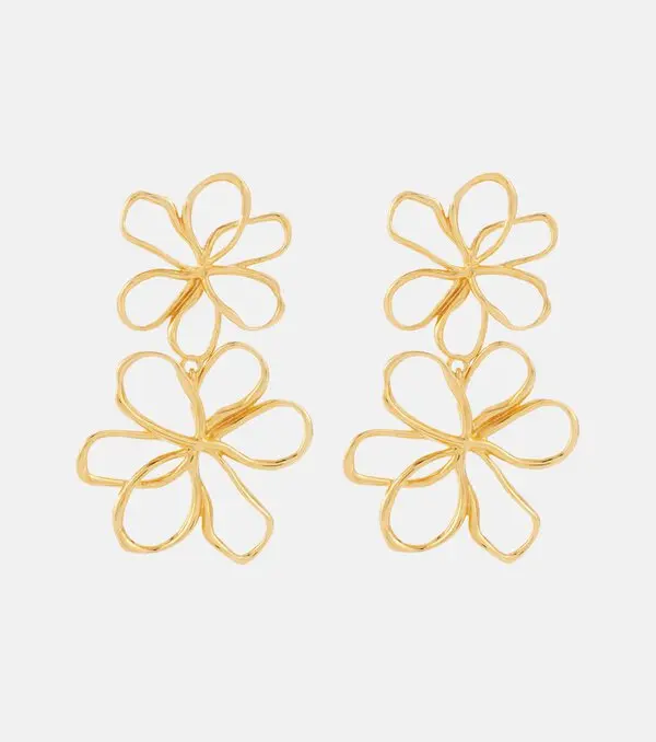 Oscar De La Renta Threaded Flower Drop Earrings - Gold