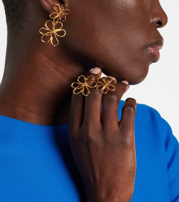 Oscar De La Renta Threaded Flower Drop Earrings