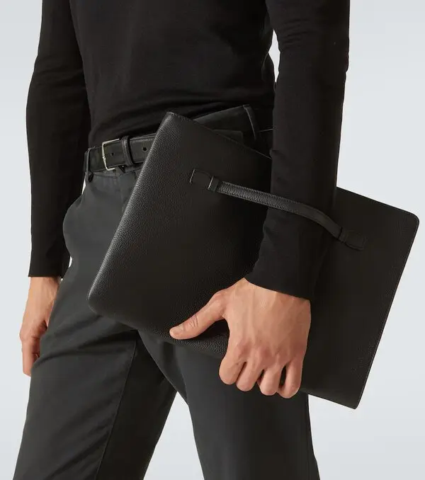 Loro Piana Extra A4 Leather Pouch - Black | Editorialist