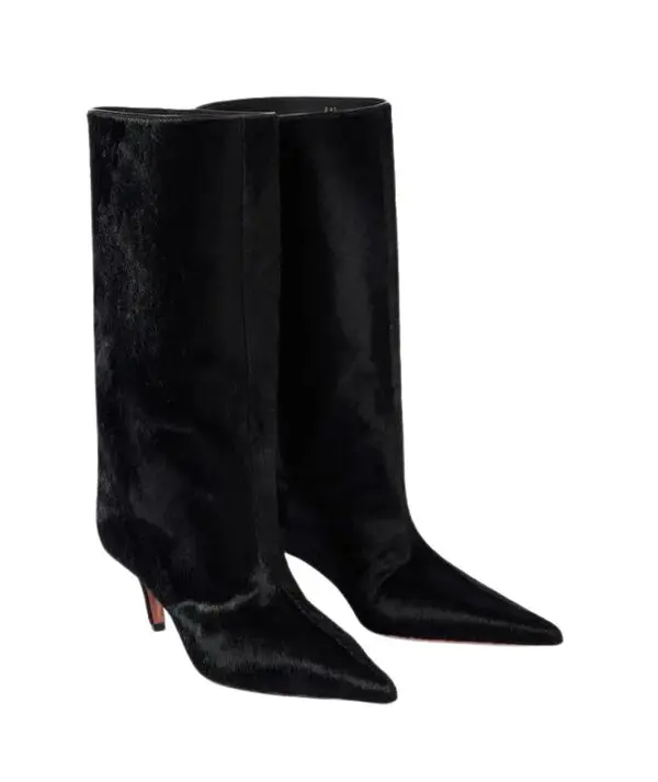 Amina Muaddi Fiona 60 Calf Hair Knee-high Boots - Black