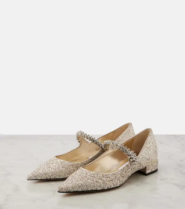JIMMY CHOO Bing Glitter Ballet Flats - Beige
