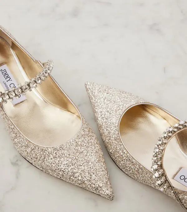 JIMMY CHOO Bing Glitter Ballet Flats - Beige