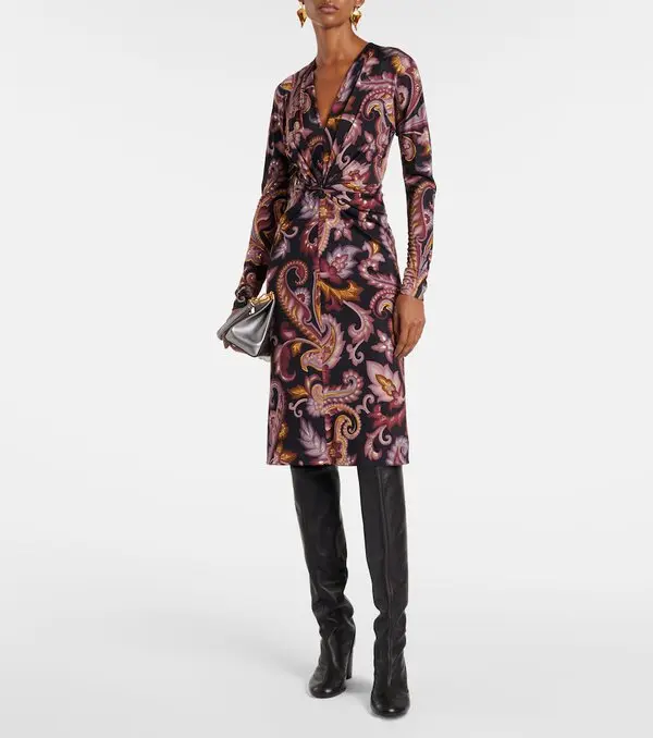 Etro Paisley Gathered Midi Dress