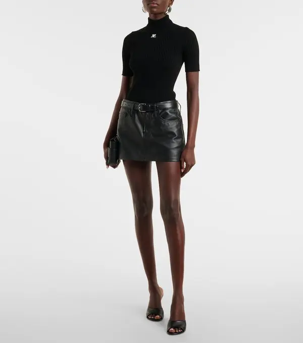 COURREGES Courrèges Ribbed Knit High Neck Top - Black