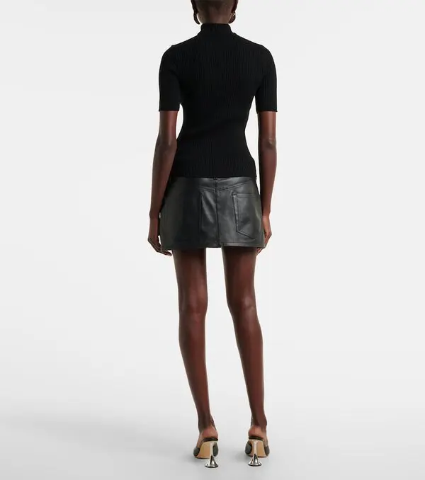 COURREGES Courrèges Ribbed Knit High Neck Top - Black