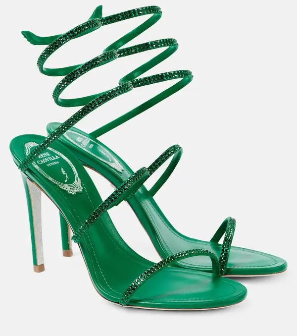 Rene Caovilla Cleo 105 Embellished Satin Sandals - Green