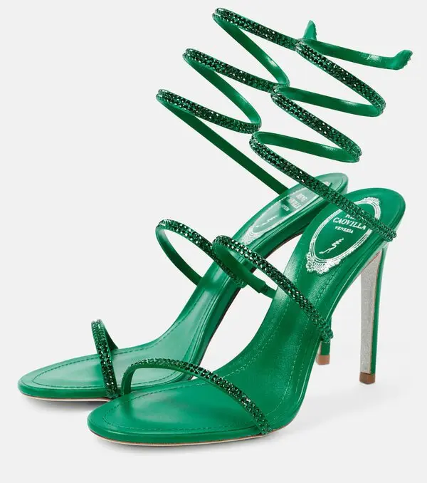 Rene Caovilla Cleo 105 Embellished Satin Sandals - Green
