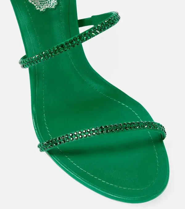 Rene Caovilla Cleo 105 Embellished Satin Sandals - Green