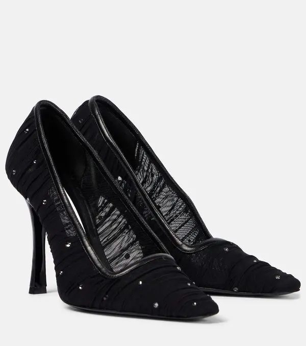 JIMMY CHOO Lotta 100 Embellished Mesh Pumps - Black