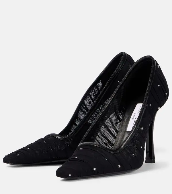 JIMMY CHOO Lotta 100 Embellished Mesh Pumps