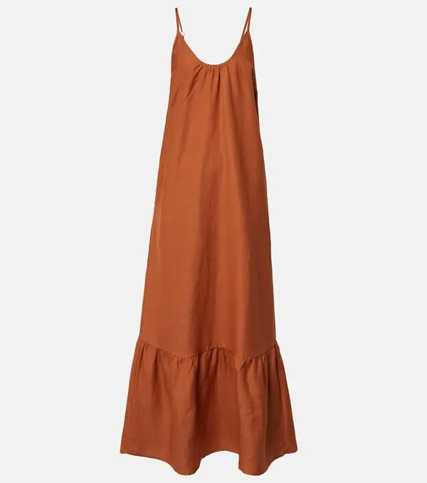 ADRIANA DEGREAS Linen-blend Maxi Dress - Black