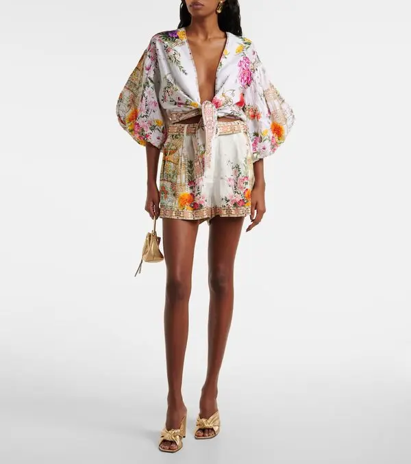 Camilla Floral High-rise Linen Shorts