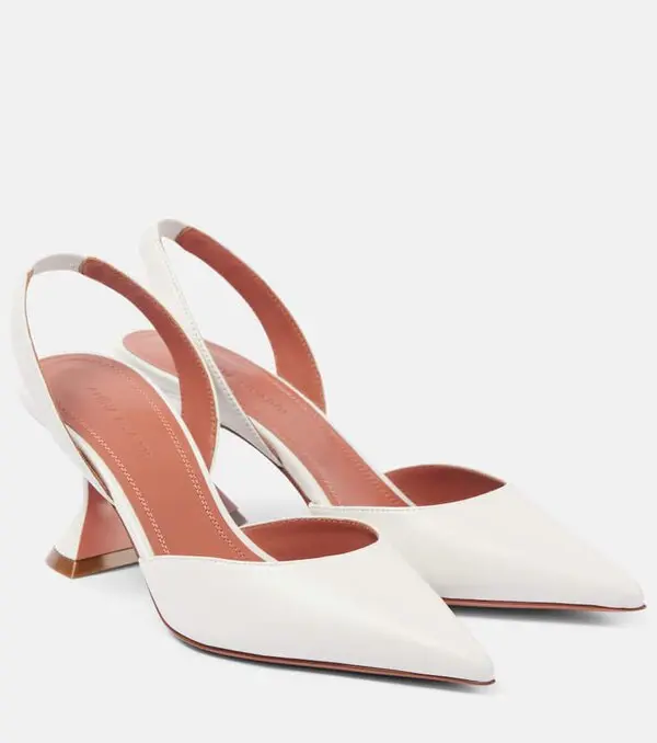 Amina Muaddi Holli 70 Leather Slingback Pumps - White