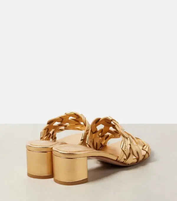 GIANVITO ROSSI Amalfi 45 Leather Mules - Gold