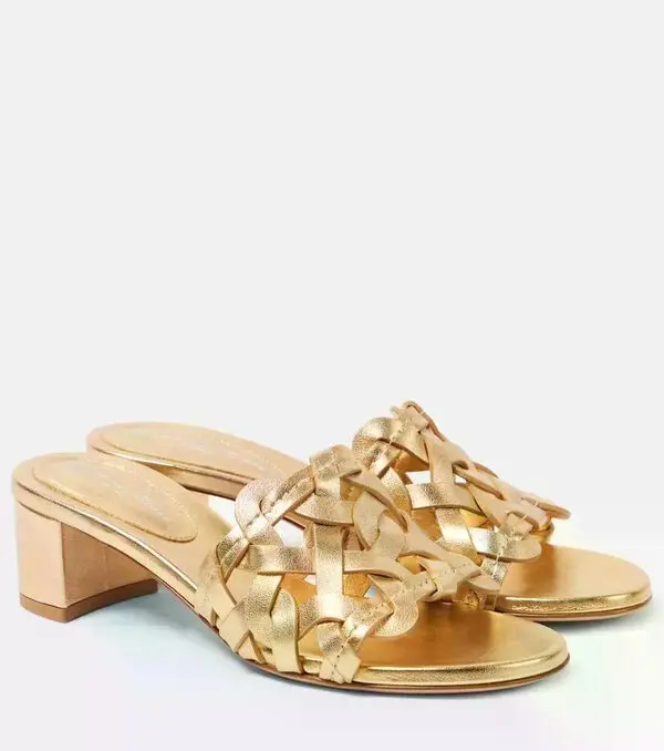 GIANVITO ROSSI Amalfi 45 Leather Mules - Gold