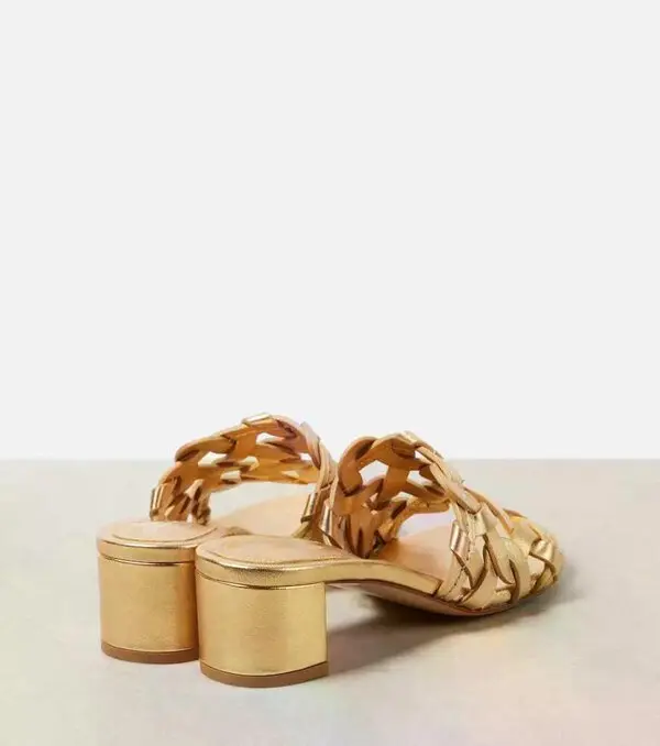 GIANVITO ROSSI Amalfi 45 Leather Mules - Gold