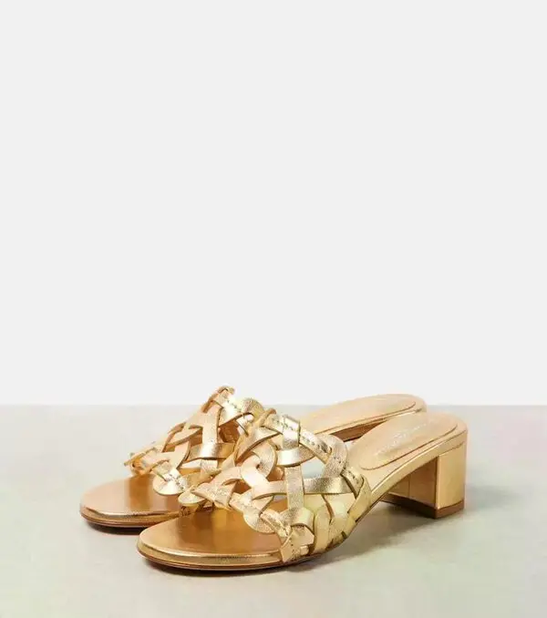 GIANVITO ROSSI Amalfi 45 Leather Mules - Gold