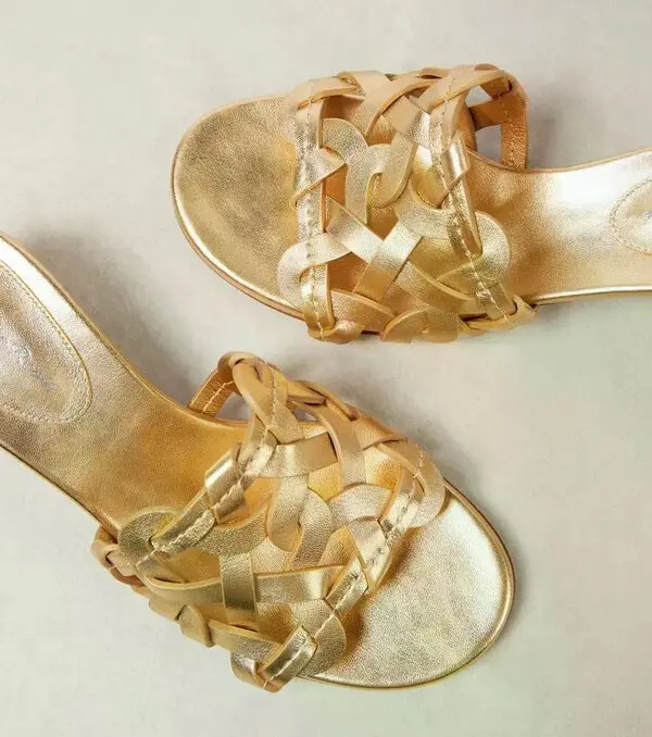 GIANVITO ROSSI Amalfi 45 Leather Mules - Gold