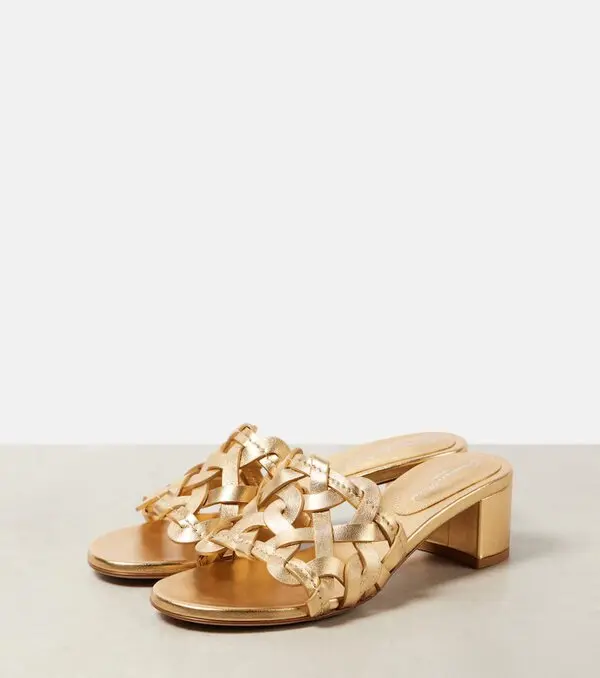 GIANVITO ROSSI Amalfi 45 Leather Mules - Gold