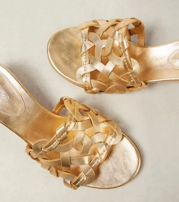 GIANVITO ROSSI Amalfi 45 Leather Mules - Gold