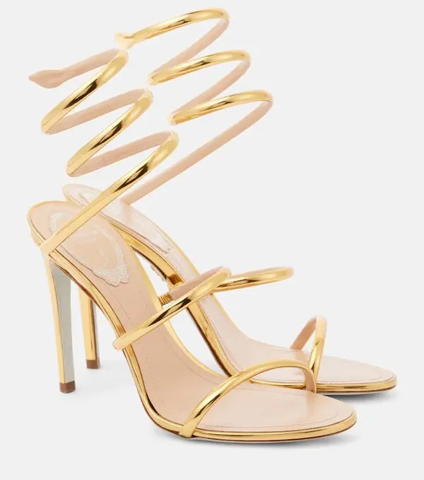 Rene Caovilla Cleo 105 Mirrored Leather Sandals - Gold