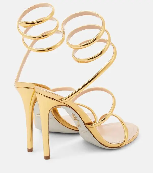 Rene Caovilla Cleo 105 Mirrored Leather Sandals - Gold