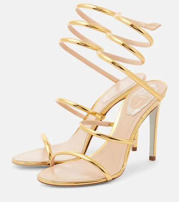 Rene Caovilla Cleo 105 Mirrored Leather Sandals - Gold