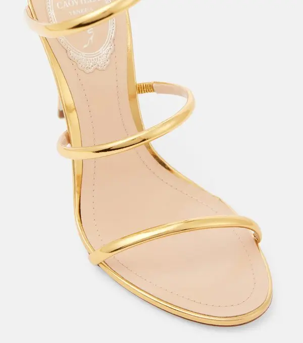 Rene Caovilla Cleo 105 Mirrored Leather Sandals - Gold