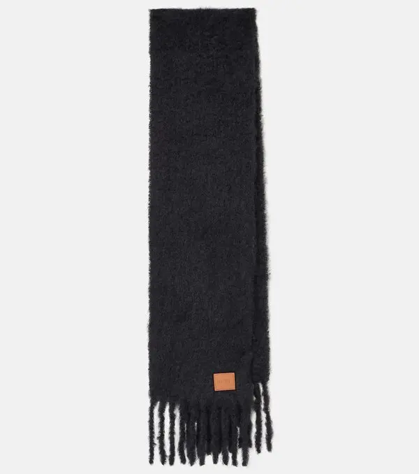 Loewe Anagram Mohair And Wool-blend Scarf - Black