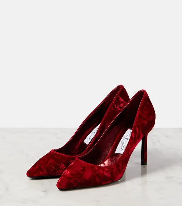 JIMMY CHOO Romy 85 Velvet Pumps - Red