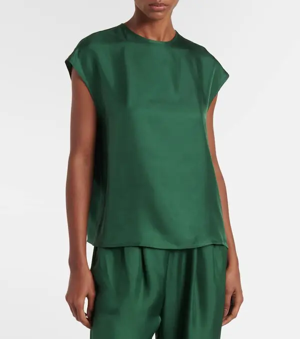 Asceno Dasha Silk Twill Top - Green