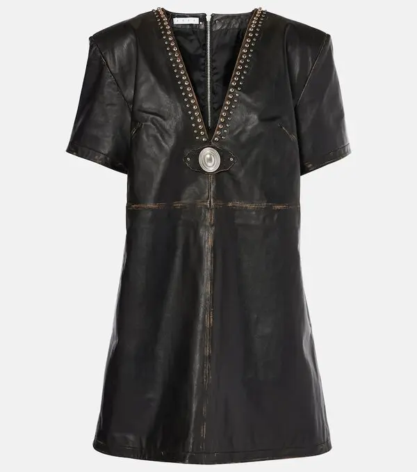 AREA Studded Leather Shirt Dress