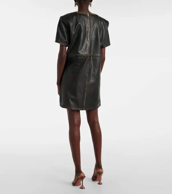 AREA Studded Leather Shirt Dress