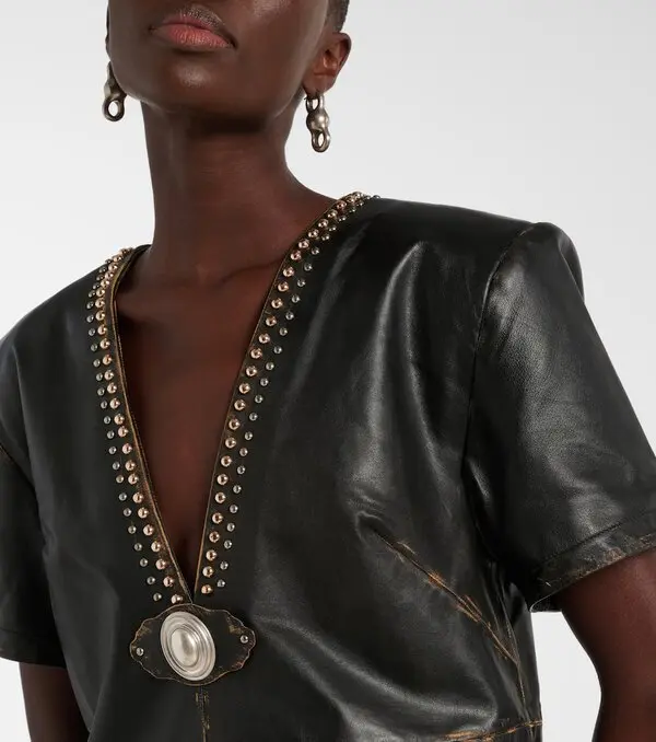 AREA Studded Leather Shirt Dress