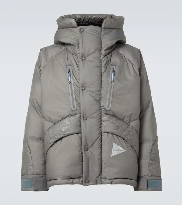 AND WANDER Logo Puffer Jacket - Grey
