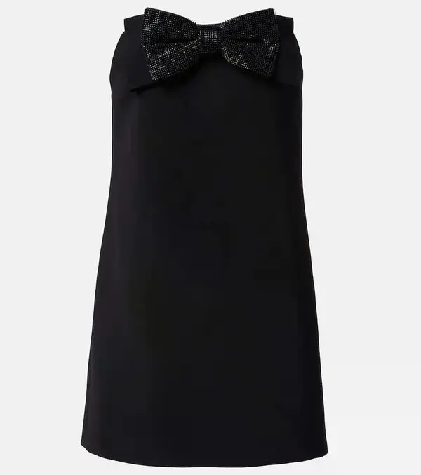 SELF-PORTRAIT Beaded Bow Crêpe Minidress - Black