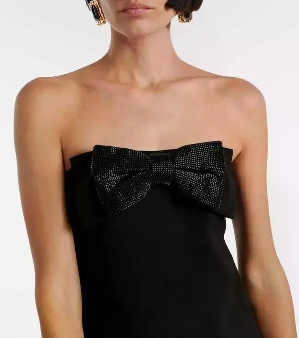 SELF-PORTRAIT Beaded Bow Crêpe Minidress - Black