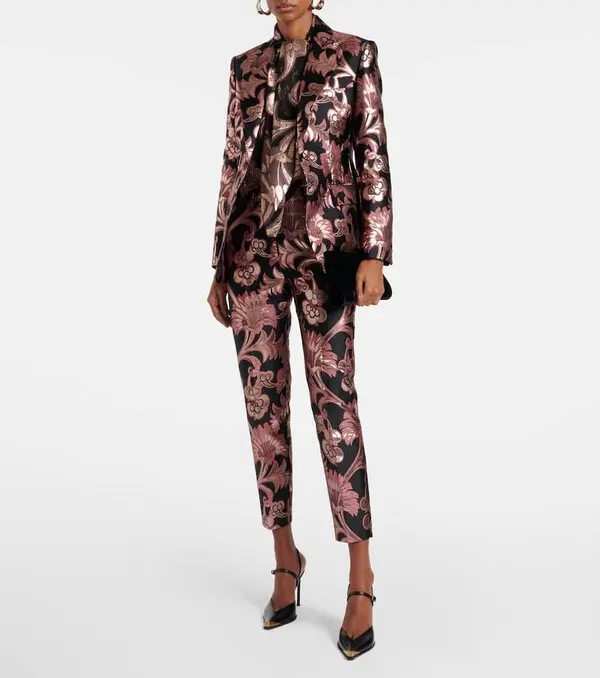 Etro Semi-sheer Tie-neck Lamé Blouse