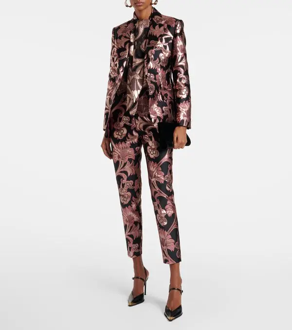 Etro Semi-sheer Tie-neck Lamé Blouse