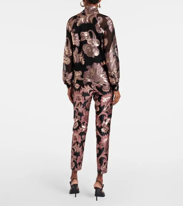 Etro Semi-sheer Tie-neck Lamé Blouse