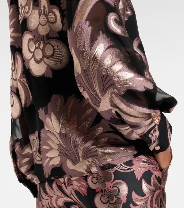 Etro Semi-sheer Tie-neck Lamé Blouse