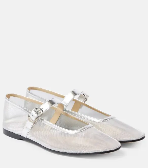 Le Monde Beryl Leather-trimmed Mesh Ballet Flats - Silver